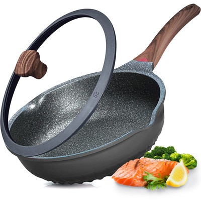 Nonstick Deep Frying Pan Skillet with Lid, 11in/5Qt Saute Pan, German ...