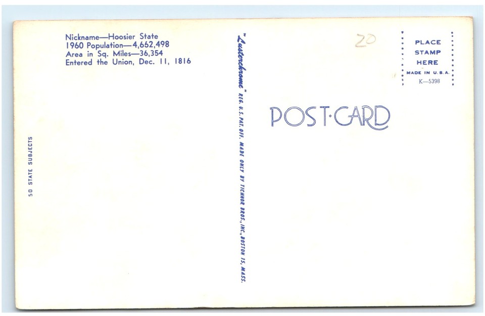 IN Postcard- GREETINGS FROM INDIANA MAP OF STATE STATE FLOWER FLAG AND ...