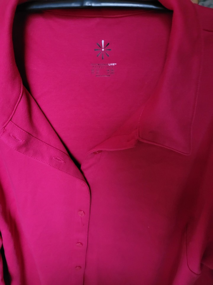 Isaac Mizrahi Live! Knit Button Front Shirt Stretch Ruby Red 1X NEW | eBay