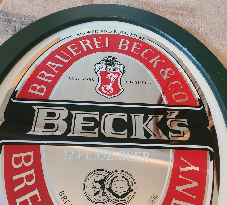 Beck's Beer Bar Mirror Sign Vtg Green Oval Wood Frame 23'x19' | eBay