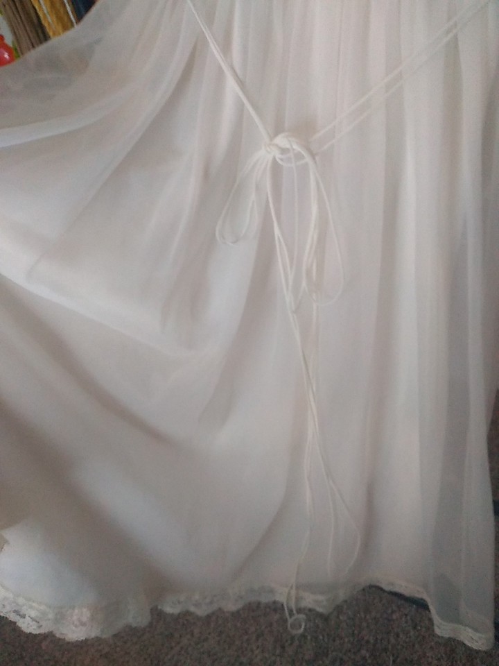 Vintage SHADOWLINE White Slip Dress Tea Style Midi Lace Chiffon? Boho Vibes | eBay