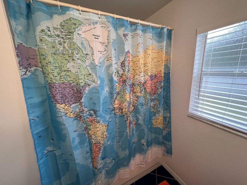 Map Shower Curtain World Map Shower Curtain Fabric Geography ...