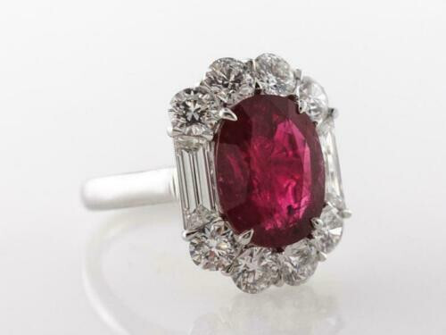 Lab Created 4.60CT Red Oval With White Stone Engagement Fashion Ring ...