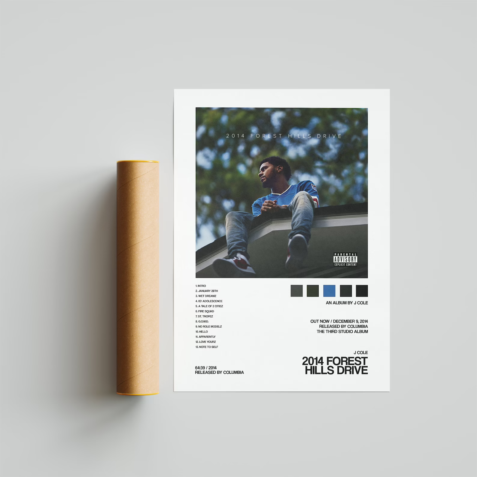 J Cole 2014 Forest Hills Drive - Album/Tracklist Decor Wall Digital Art ...