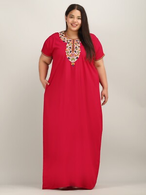 Women Pink Lissybissy Cotton Abhla pattern Embroidered Maxi Nightgown ...