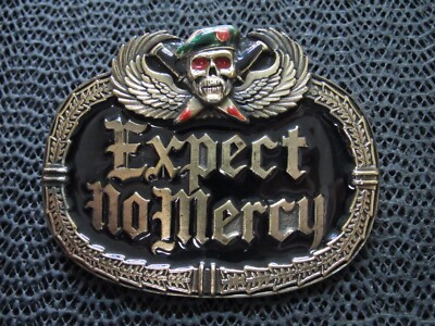 EXPECT NO MERCY SPECIAL FORCES COMMANDO SKULL BELT BUCKLE! VINTAGE ...