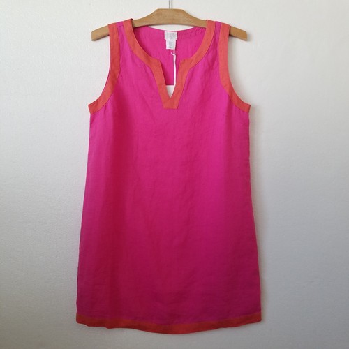 SIGRID OLSEN Womens M 100% Linen Dress Shift Sleeveless Bright Pink ...