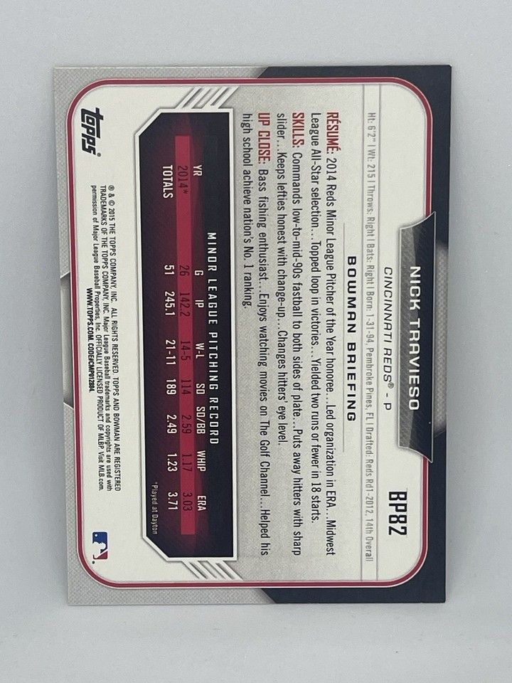 2015 Bowman Prospects #BP82 Nick Travieso Cincinnati Reds | eBay