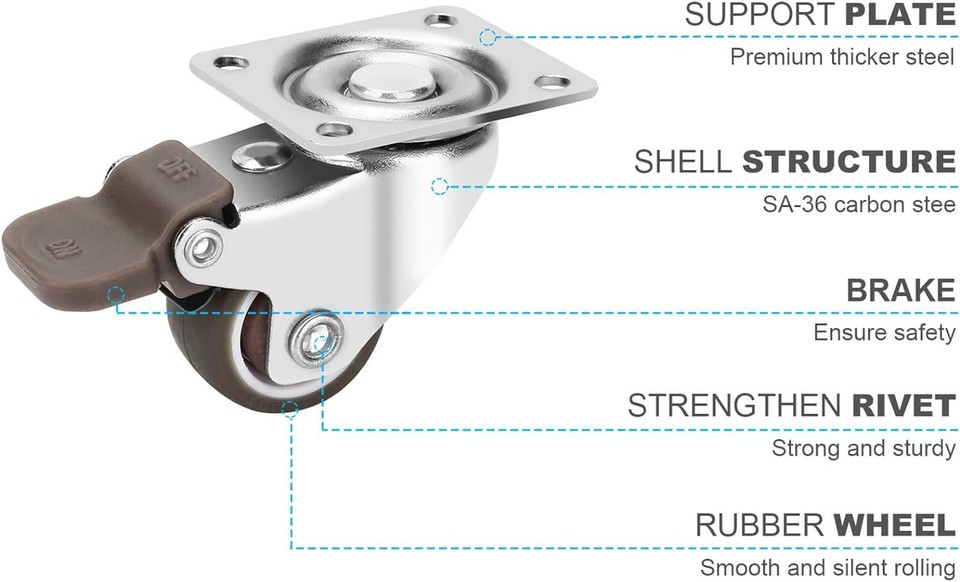 1-Inch Casters Set of 4 Small Low Profile Caster with Locking Brake ...