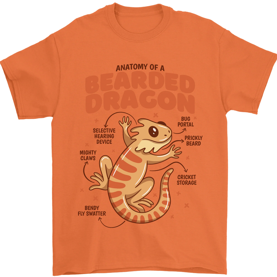Bearded Dragon Anatomy Lizards, Reptiles, Mens T-Shirt 100% Cotton | eBay