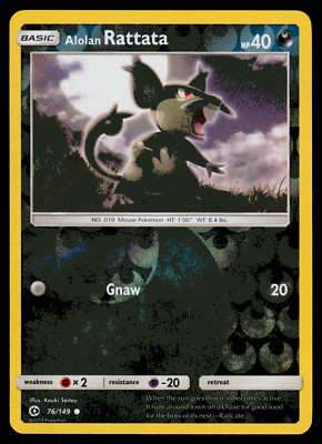 Pokemon Card - SM - Sun & Moon Alolan Rattata 76/149 Reverse Holo - NM ...