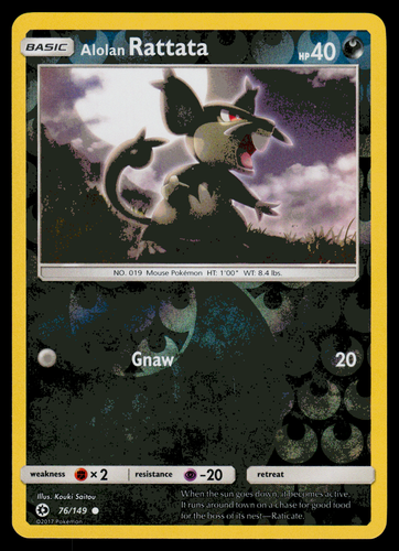 Pokemon Card - SM - Sun & Moon Alolan Rattata 76/149 Reverse Holo - NM ...