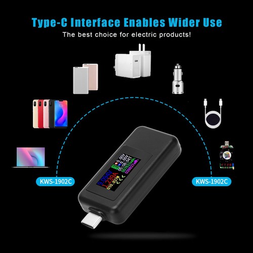 USB C Power Tester Voltage Current Meter Voltmeter Color Screen DC4-30V ...