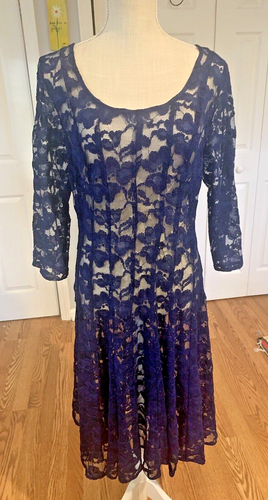 ASOS BLUE LACE SHEATH DRESS LINED 3/4 SLEEVE WOMENS CREWNECK KNEE ...