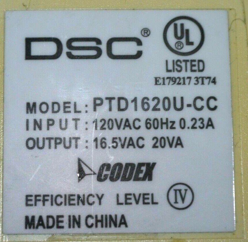 DSC Power Supply Adapter Model: PTD1620U-CC Output: 16.5VAC 20VA | eBay