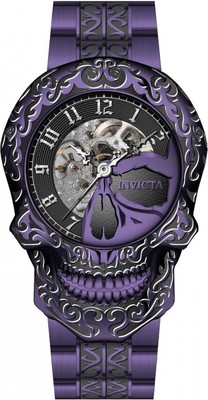 Invicta Men's 51mm Artist SKULL Case Automatic Skeletonized Purple Tone ...
