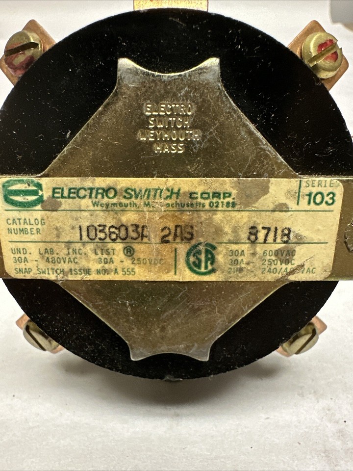 Electro Switch,103603A-2AS,30A 480VAC 30A 450VDC (G055) | eBay