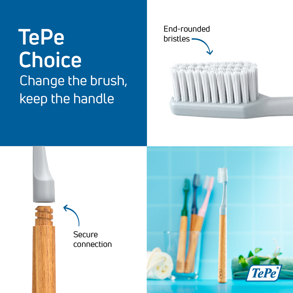 TePe Choice Soft Toothbrush, Dental Toothbrush with 3 Replaceable Heads ...