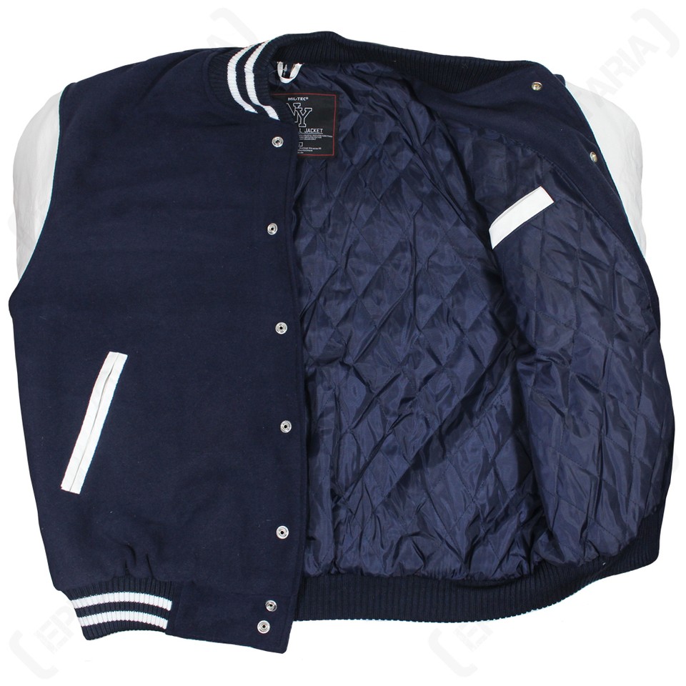 Vintage Style NY Baseball Jacket - Navy Blue Mens Letterman Jersey ...