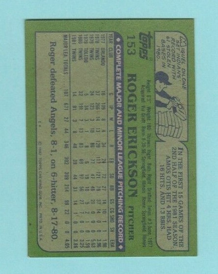 1982 Topps Baseball #153 Roger Erickson | eBay