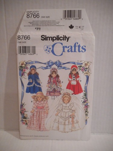 Simplicity 8766 Pattern for 16 and 18" Doll Dresses for sale online | eBay
