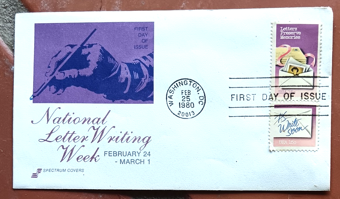 LETTER WRITING WEEK LETTERS PRESERVE MEMORIES 1980 SPECTRUM CACHET FDC ...