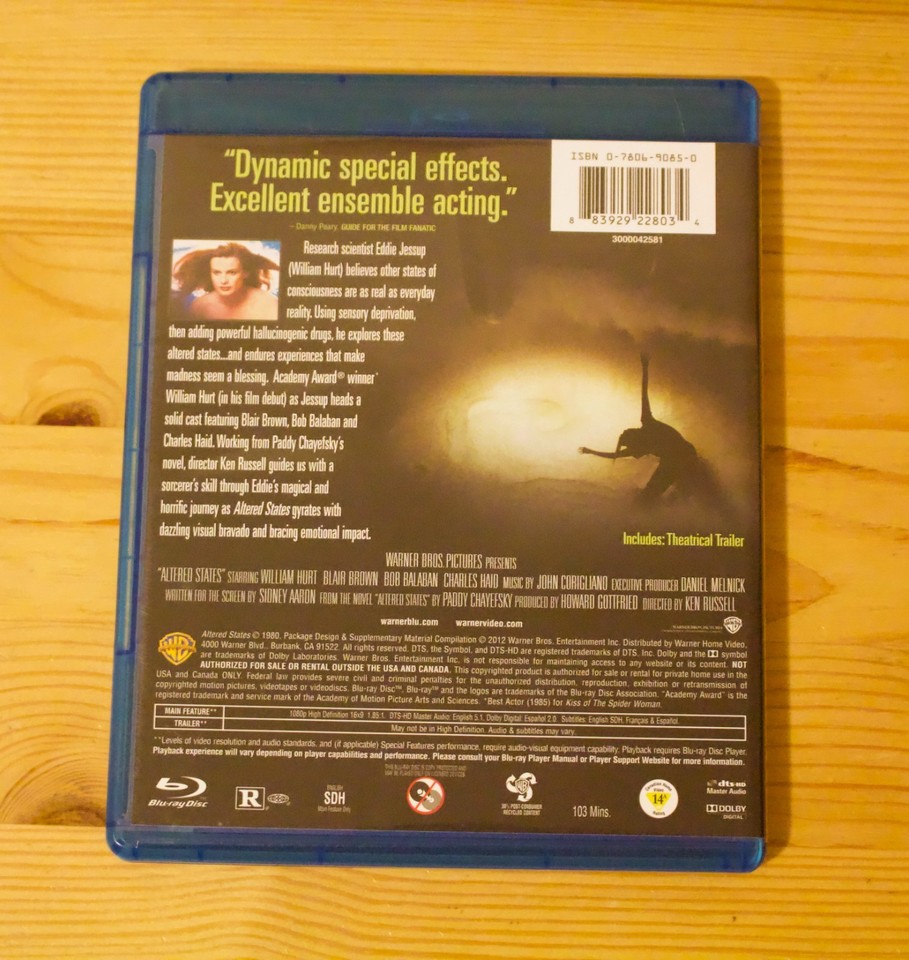 Altered States Blu-ray Ken Russell William Hurt Sci-Fi Horror | eBay
