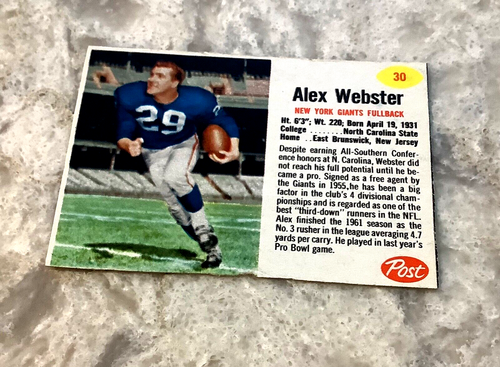 1962 Post NFL #30 Alex Webster New York Giants | eBay