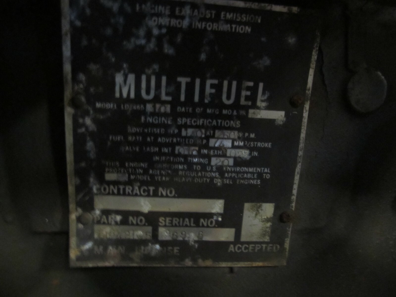 LDT 465-C Multifuel Diesel engine Military Surplus MULTI FUEL stuck up ...