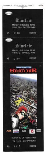 RARE / TICKET BILLET DE CONCERT - SINCLAIR : LIVE A TOURS ( FRANCE ) 1995 | eBay