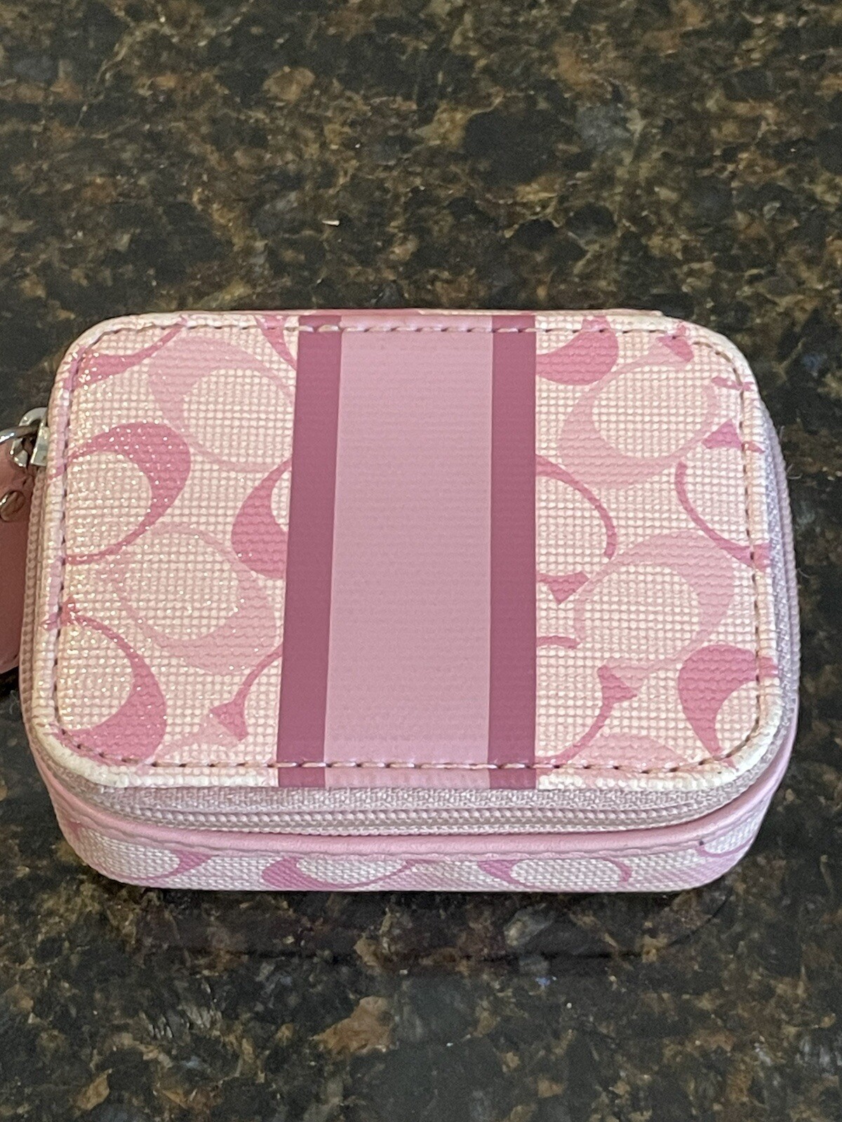 COACH Triple Pill Case Pink and White Stripe - Gem