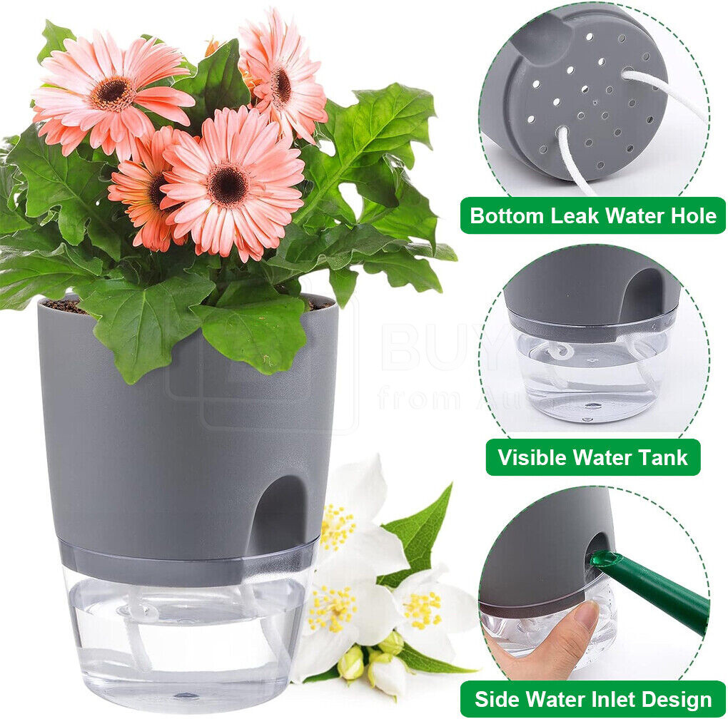 Self-Watering Plant Flower Pots Plastic Planter Flower Basin Indoor ...