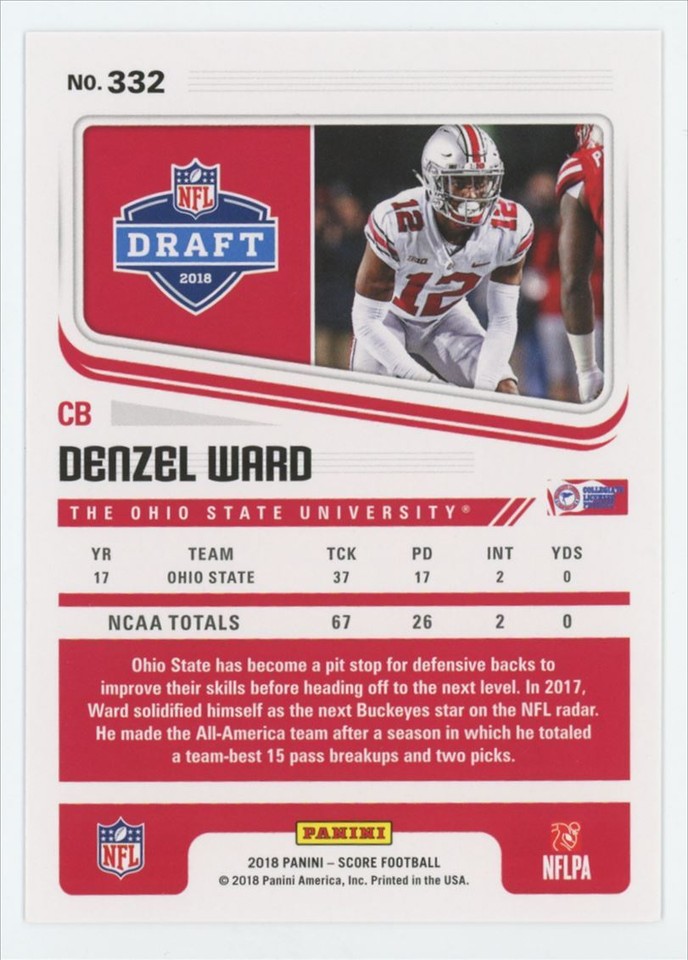 2018 Score Denzel Ward RC Ohio State Buckeyes #332 | eBay