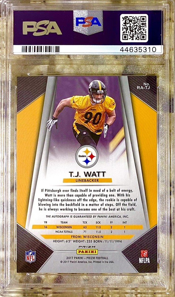 2017 TJ WATT ROOKIE AUTO REF RC PRIZM PINK PRIZM #TJ PSA 10 GEM MINT ...