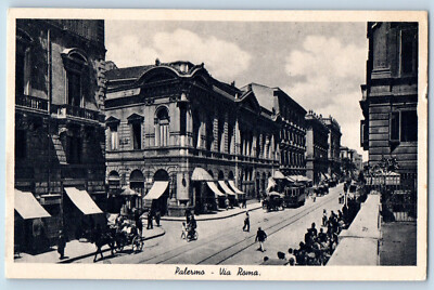 Palermo Sicily Italy Postcard Via Roma Trolley Car c1920's Antique ...