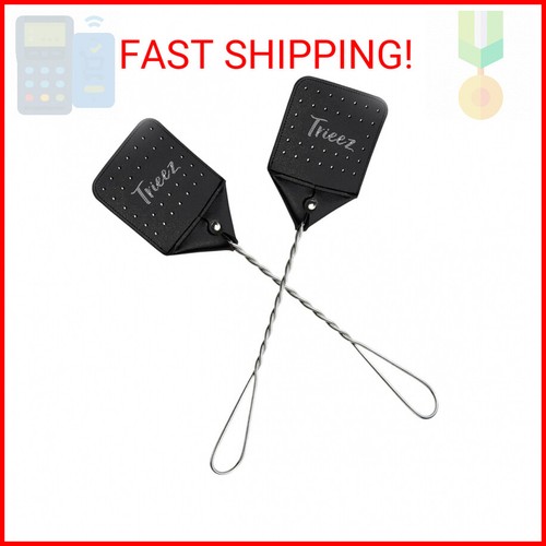 Trieez 2 Pack Sturdy Leather Fly Swatter - 17.5” Heavy Duty Flyswatter ...