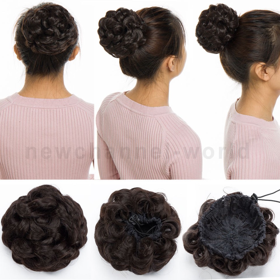 US Clip In On 100% Real as Human Hair Bun Scrunchie Chignon Updo Cover ...