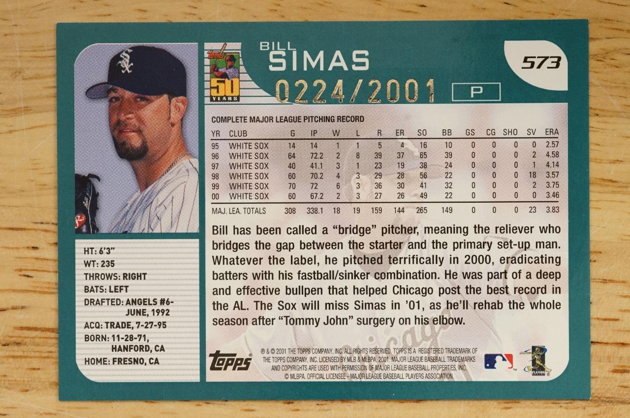 Bill Simas 224/2001 Topps 50 Years Gold Chicago White Sox #573 Baseball ...