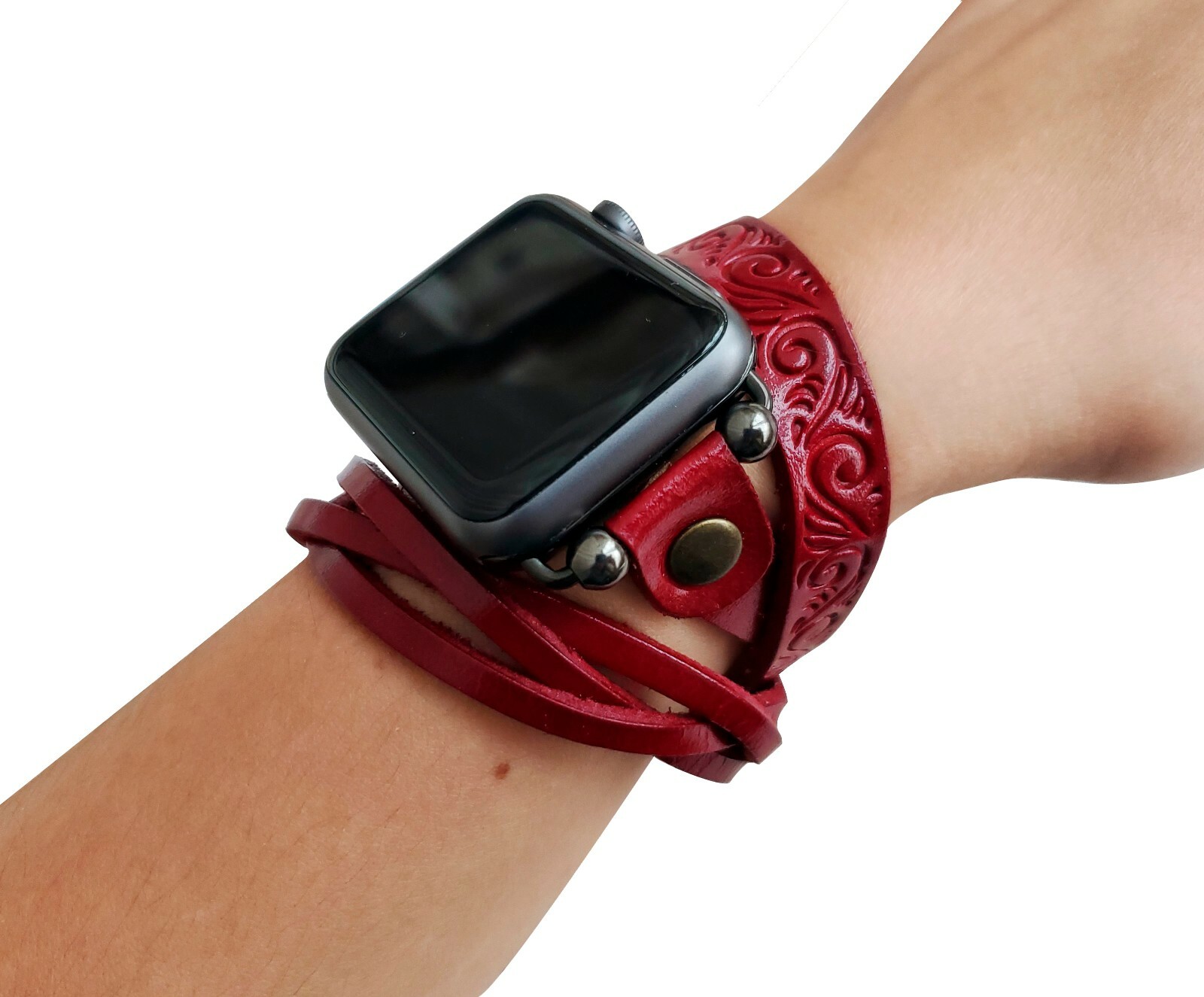 Red Apple Watch Band 38 -45 Leather Wrap Bracelet for iWatch 8-1 SE | eBay