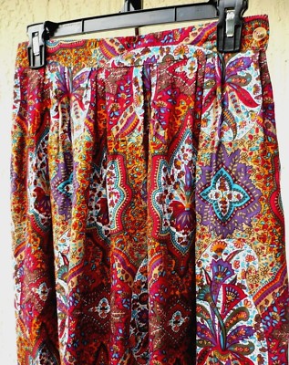 OUTBACK SZ S RED TINY FLORAL PAISLEY PRINT RAYON CAREER PLEATED SKIRT ...