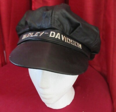 Harley Davidson LARGE VTG Leather Engineers Cap Captains Hat STROKER ...