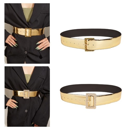 Womens Gold Color Belts Decorative Glitter Wide Belt Waistband for ...