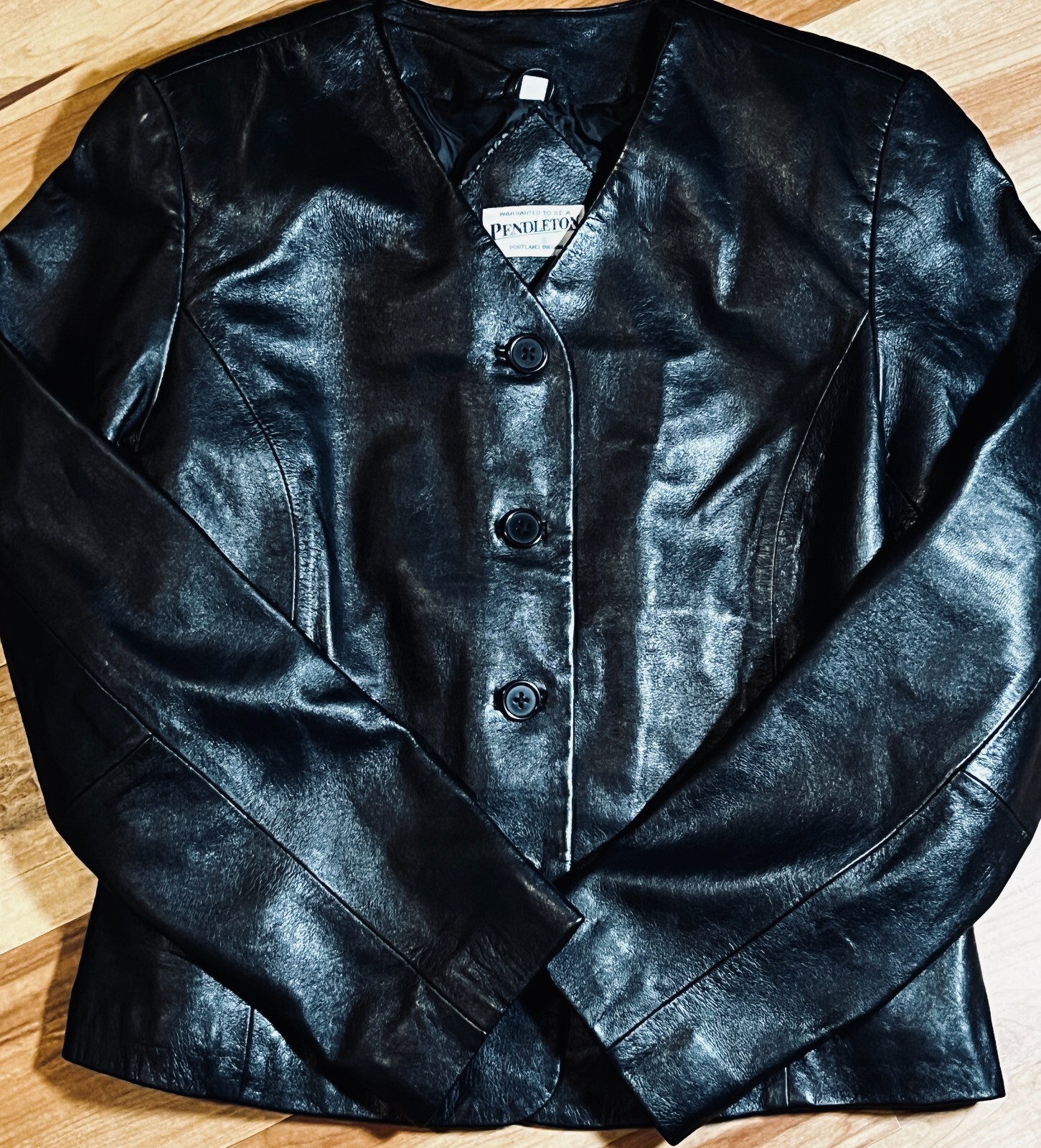 Pendleton Black Leather Crop Jacket Size Small - Gem