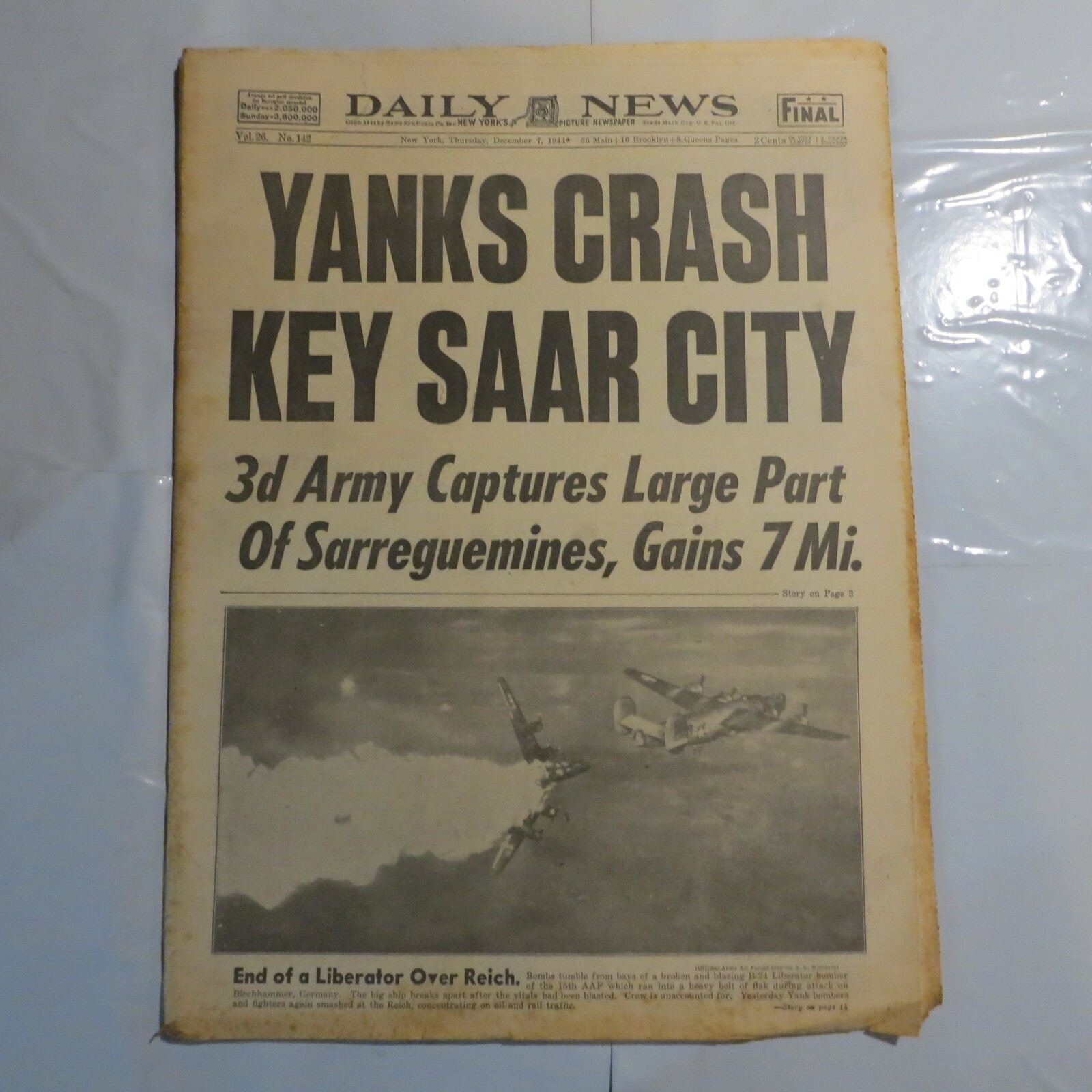 Daily News 1944 December 7 Yanks Saarbrucken B-29 Clash WAR TL | eBay