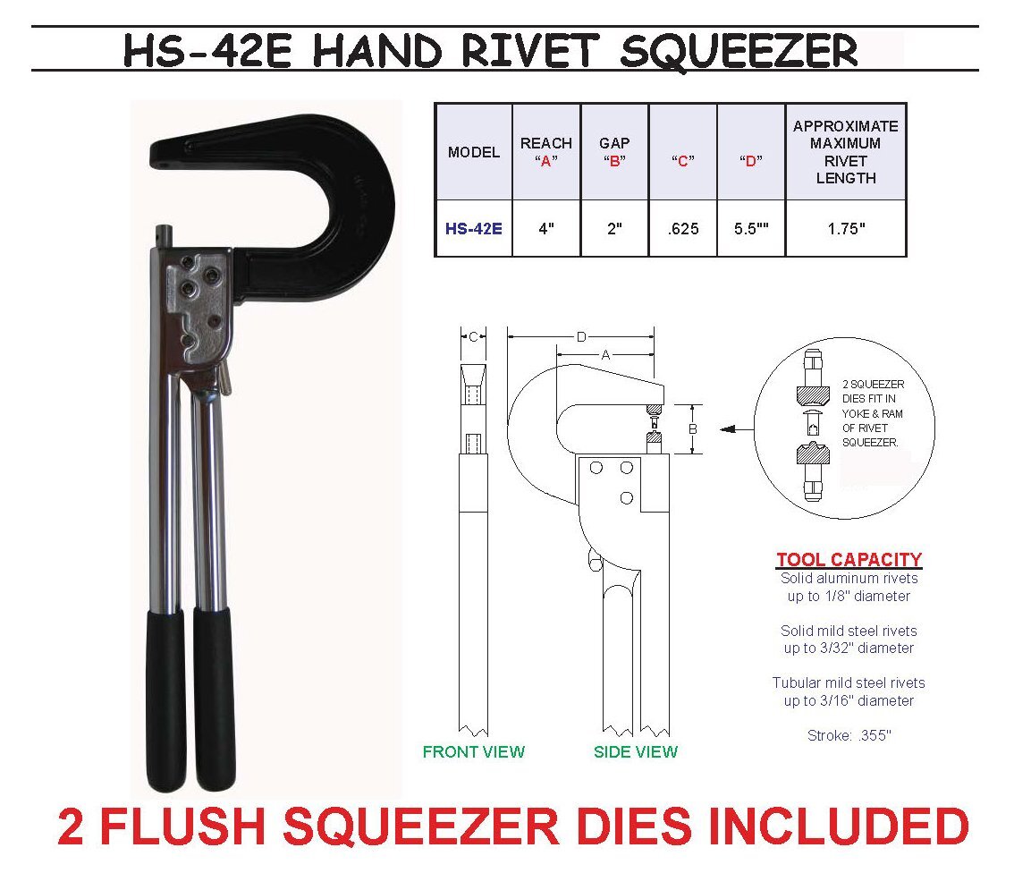 Hand Rivet Squeezer for Solid & Tubular Rivets, with A 4 Reach, & 2 Gap ...