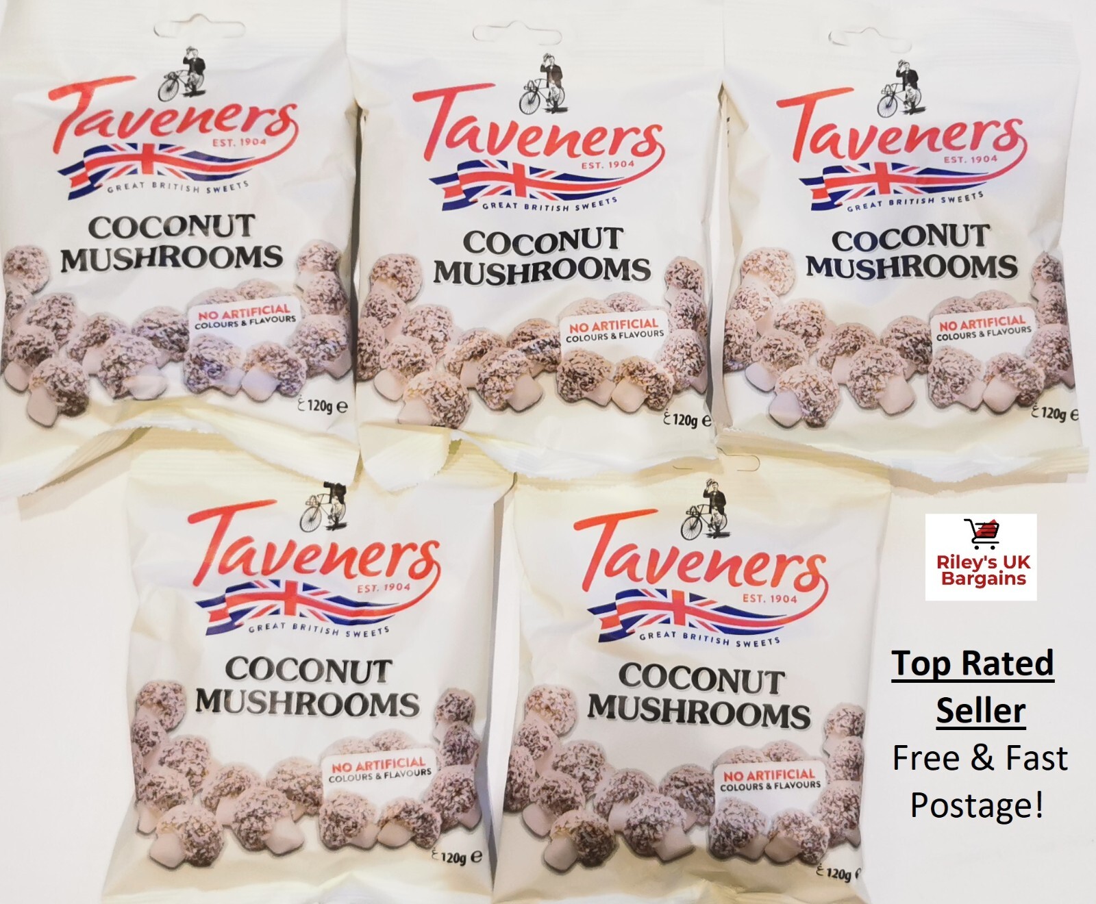Taveners Coconut Mushrooms 5x 120g packs Sweets Pick Mix Retro Candy ...