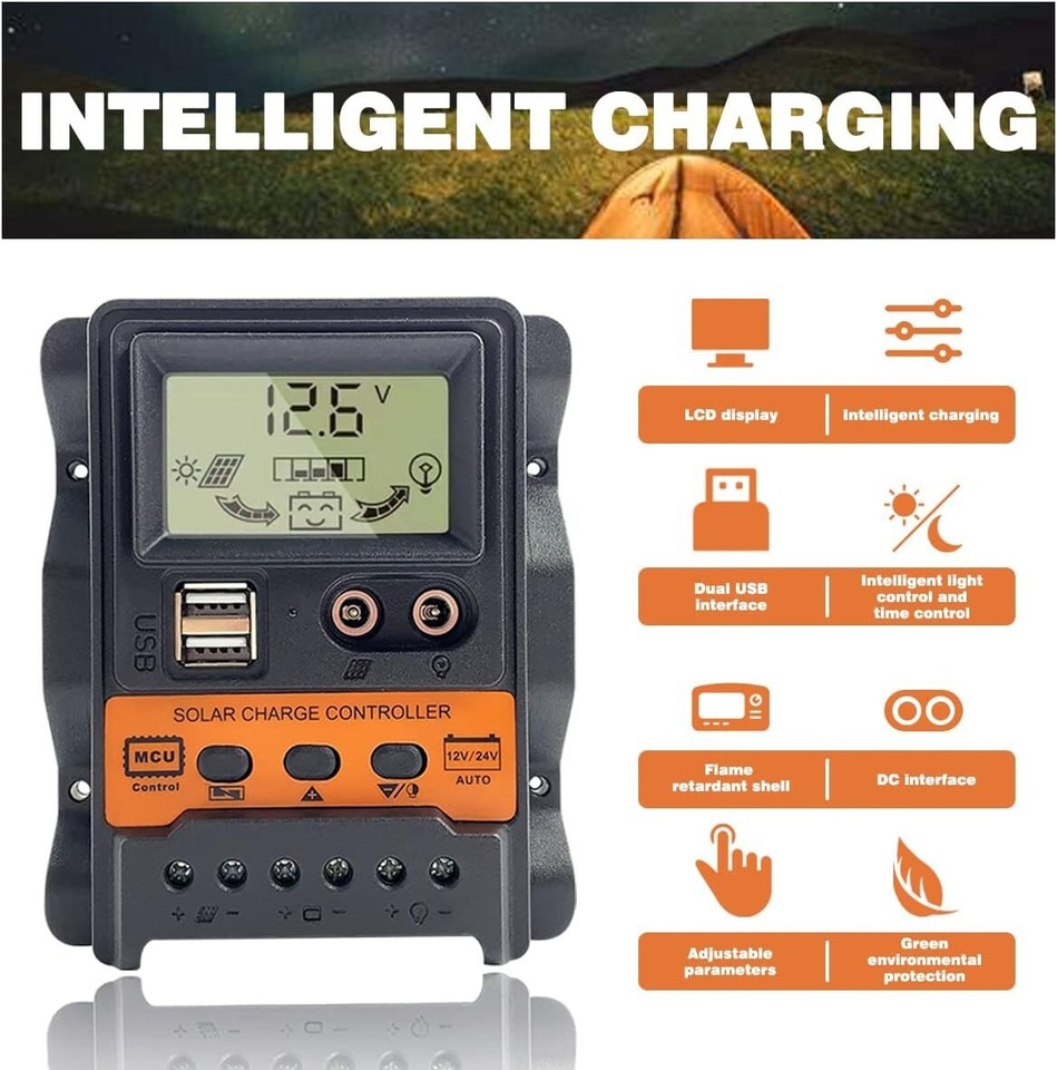 30A PWM Solar Panel Regulator Charge Controller Auto Focus Tracking USB ...