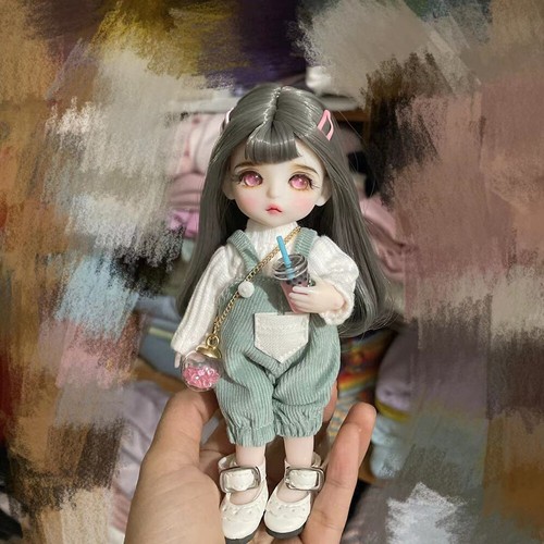 1/8 Mini BJD Doll with Face Makeup Pink Eyes Full Set Outfits Lifelike ...