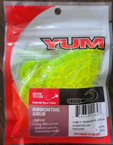15 Pk YUM Grub Soft Plastic 3" Chartreuse YG350 Jighead | eBay