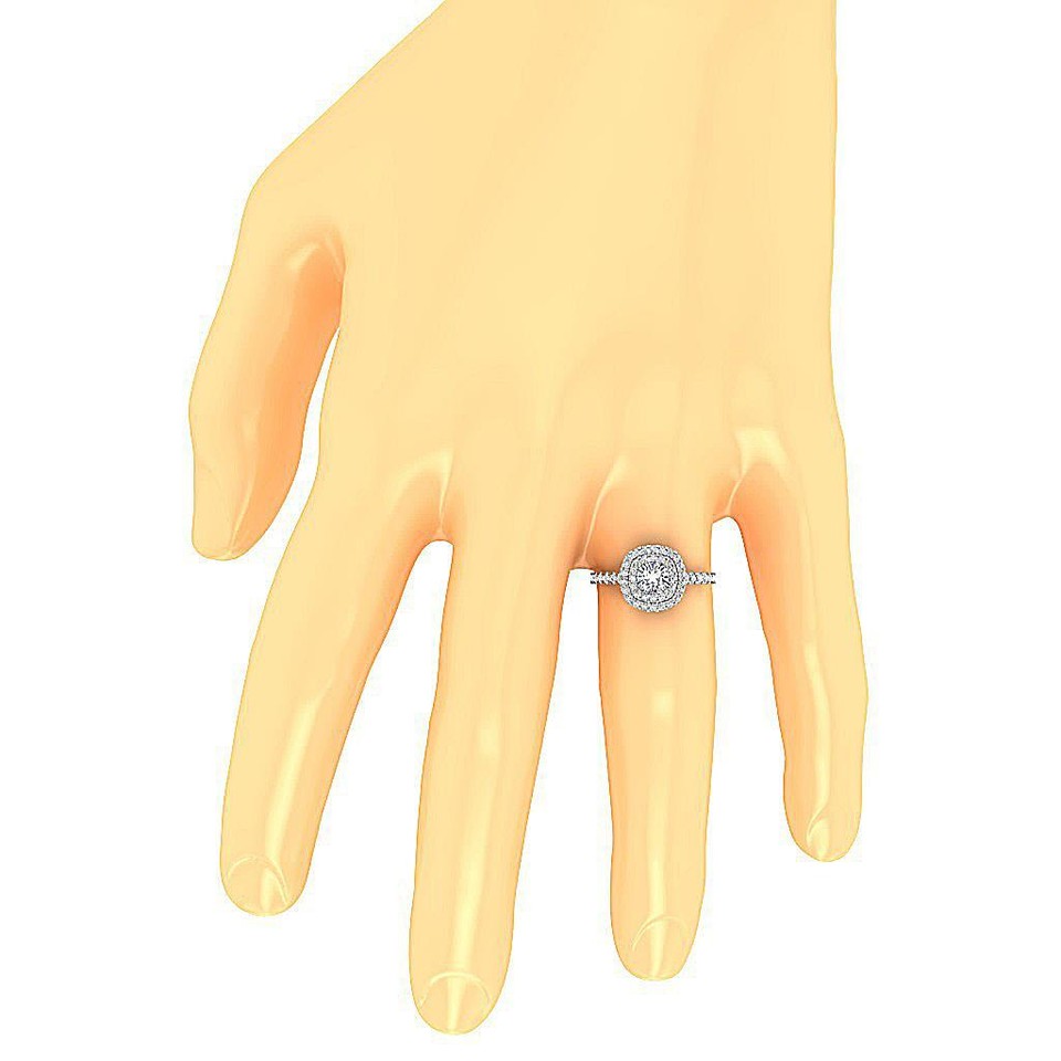 Solitaire Halo Engagement Ring I1 G 1.75 Ct Cushion Round Diamond 14K ...